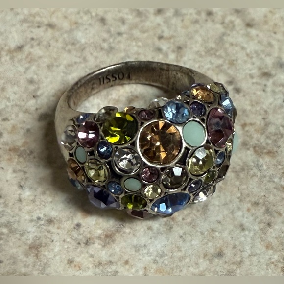 Fossil | Jewelry | Fossil Multicolor Crystal Bling Statement Ring ...